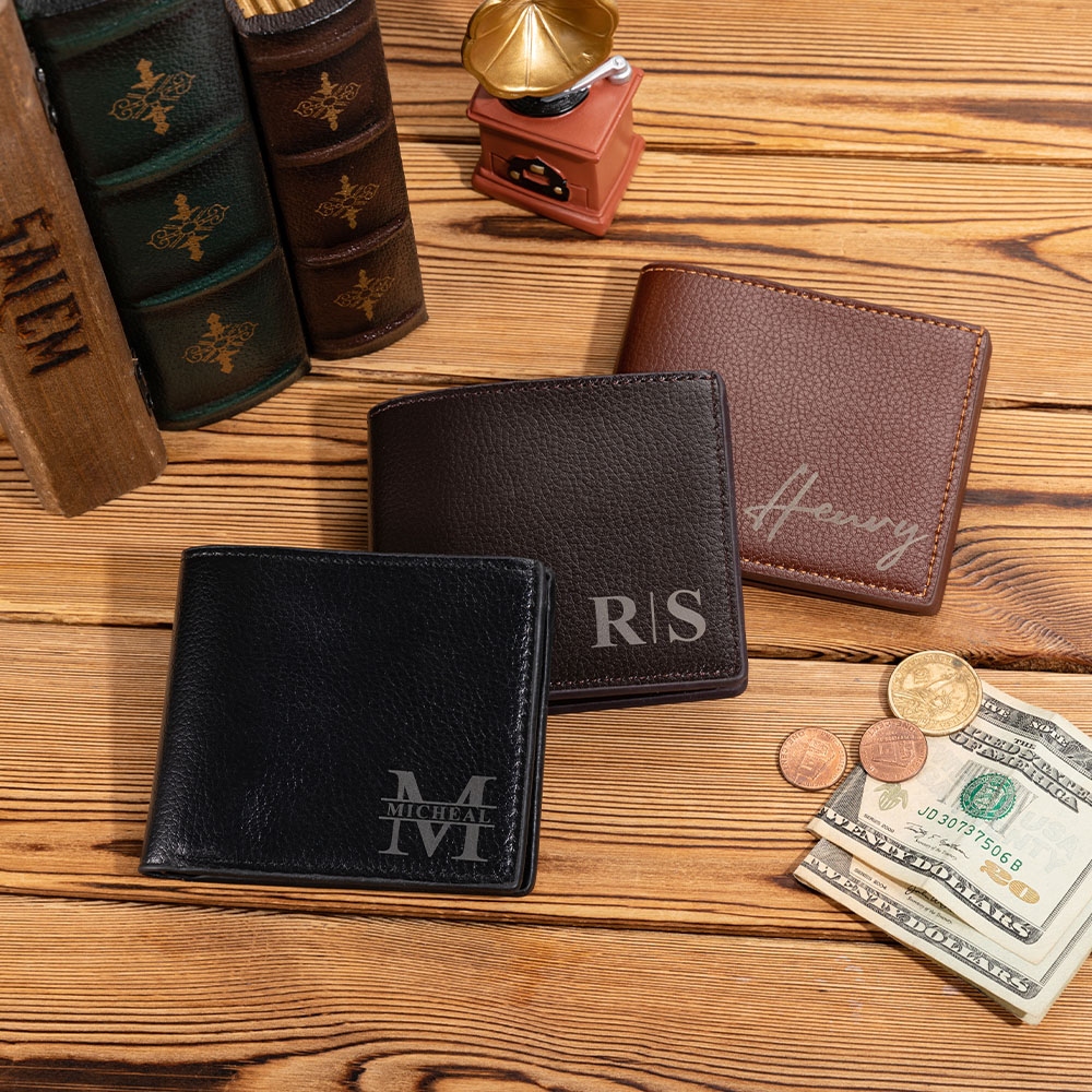 Personalized Men's Foldable Leather Wallet with Engraved Initials and ...