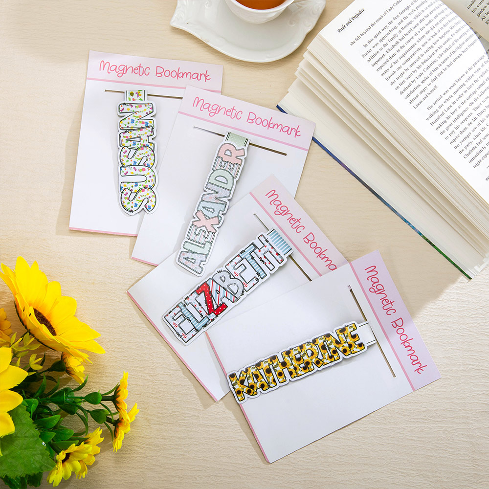 Personalised Set of 2 Doodle Art Name Magnetic Bookmarks Clips with ...