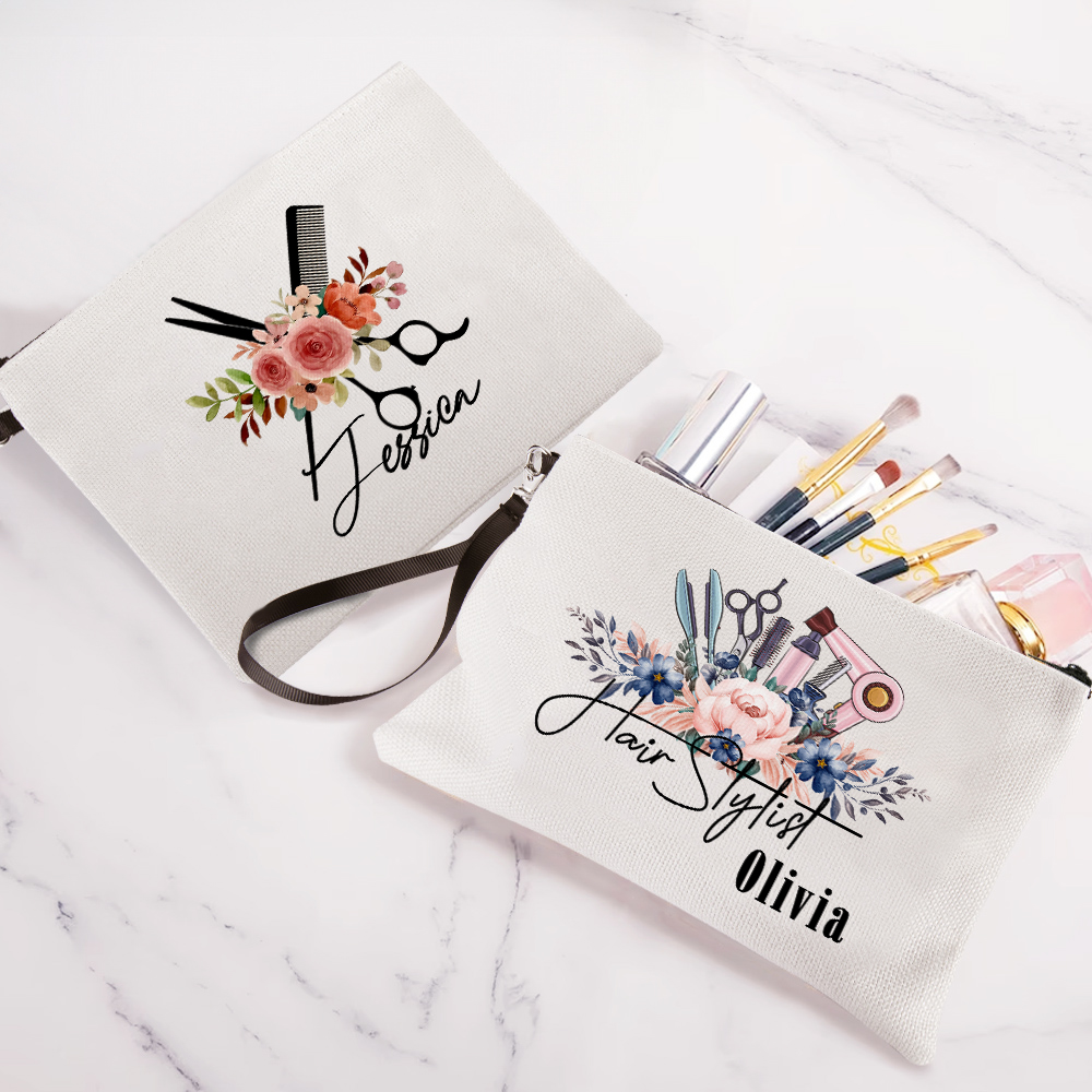 Personalized Floral Hairstylist Makeup Bag with Name Birthday Gift for ...