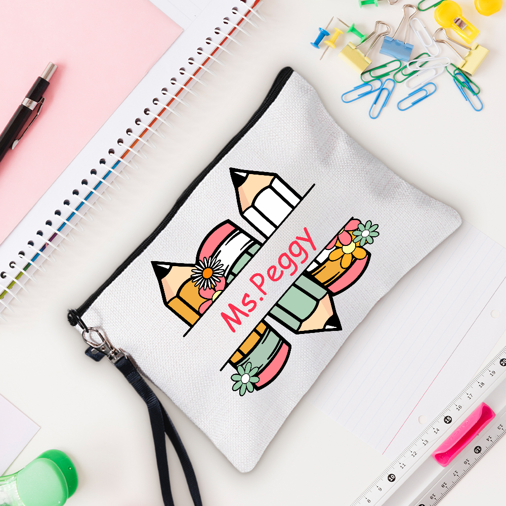 Personalized Retro Floral Pencils Portable Zipper Storage Bag with Name ...