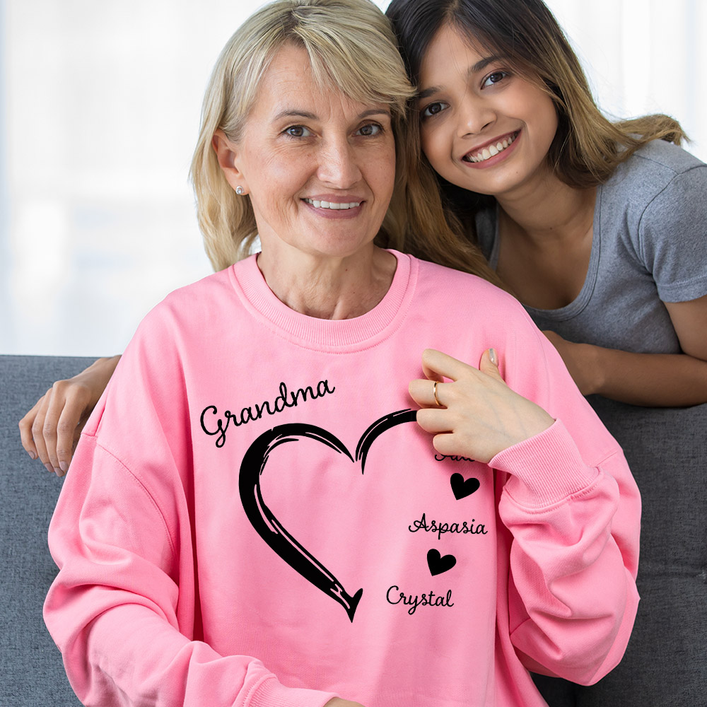 Personalized Grandma Heart Sweat Paw Prints Crewneck T-shirt Sweatshirt ...