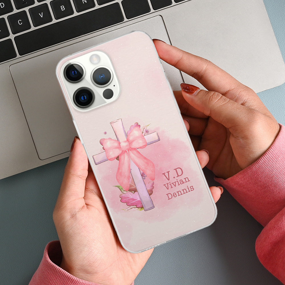 Personalized Pink Coquette Bow Tie Cross Phone Case for iPhone with ...