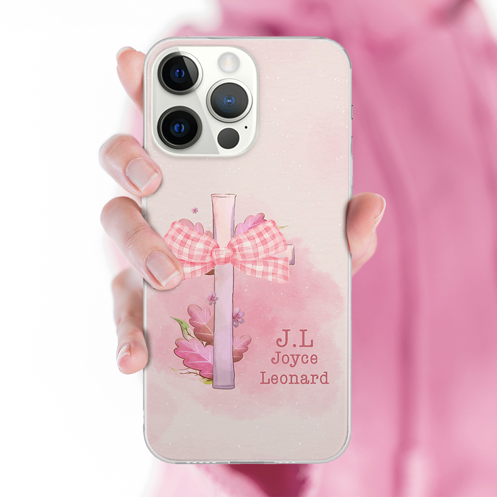 Personalized Pink Coquette Bow Tie Cross Phone Case for iPhone with ...