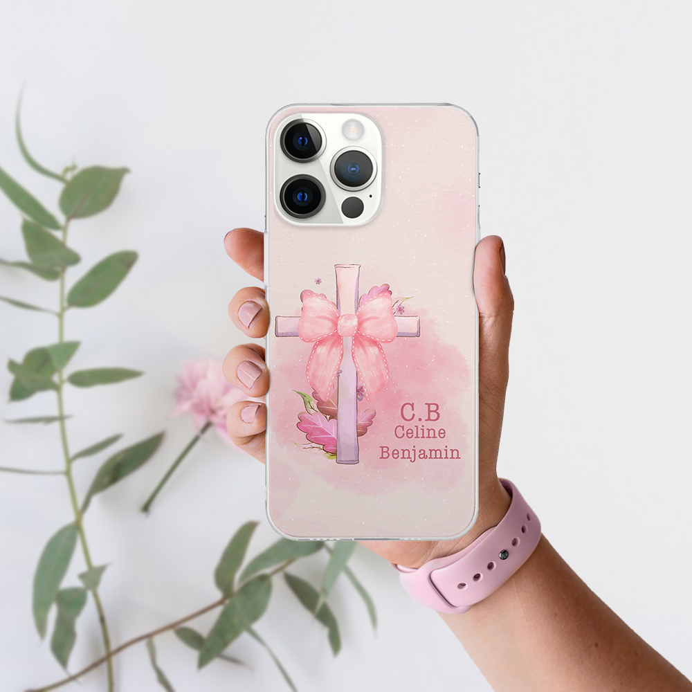 Personalized Pink Coquette Bow Tie Cross Phone Case for iPhone with ...