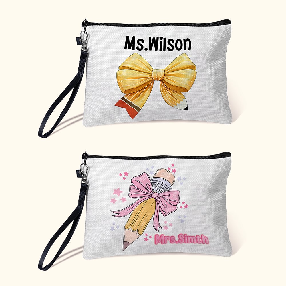 Personalized Cute Coquette Bow Pencil Pouch with Name and Wrist Strap ...