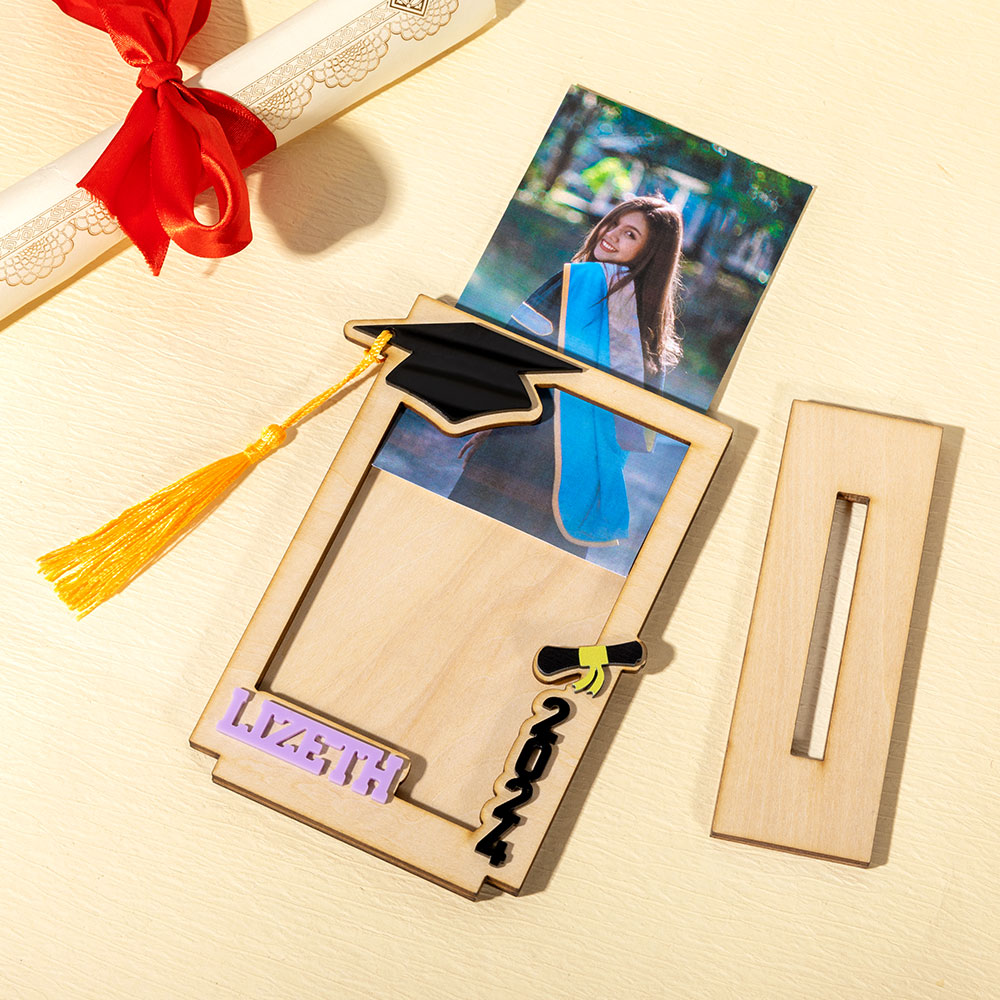 Personalized Tassel Bachelor Hat Wooden Photo Frame with Name and Base ...