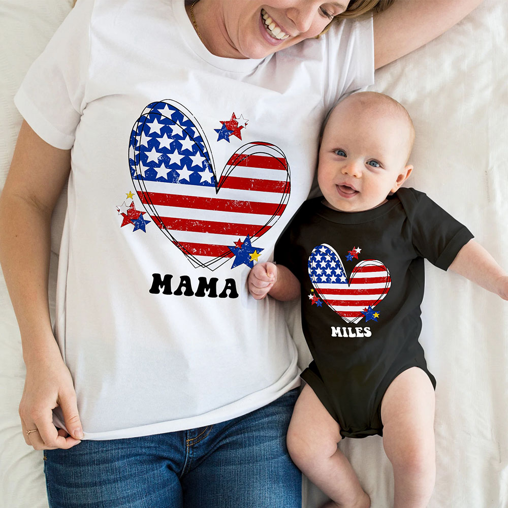 Personalized 100% Cotton American Flag Heart T-shirt Baby Onesie with ...