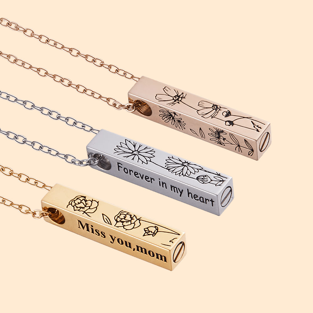 Personalized 1-4 Sides Engraved Ashes Urn Bar Necklace with Birth ...