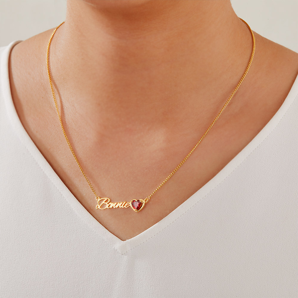 Personalized Minimalism Heart Birthstone Name Necklace Birthday ...