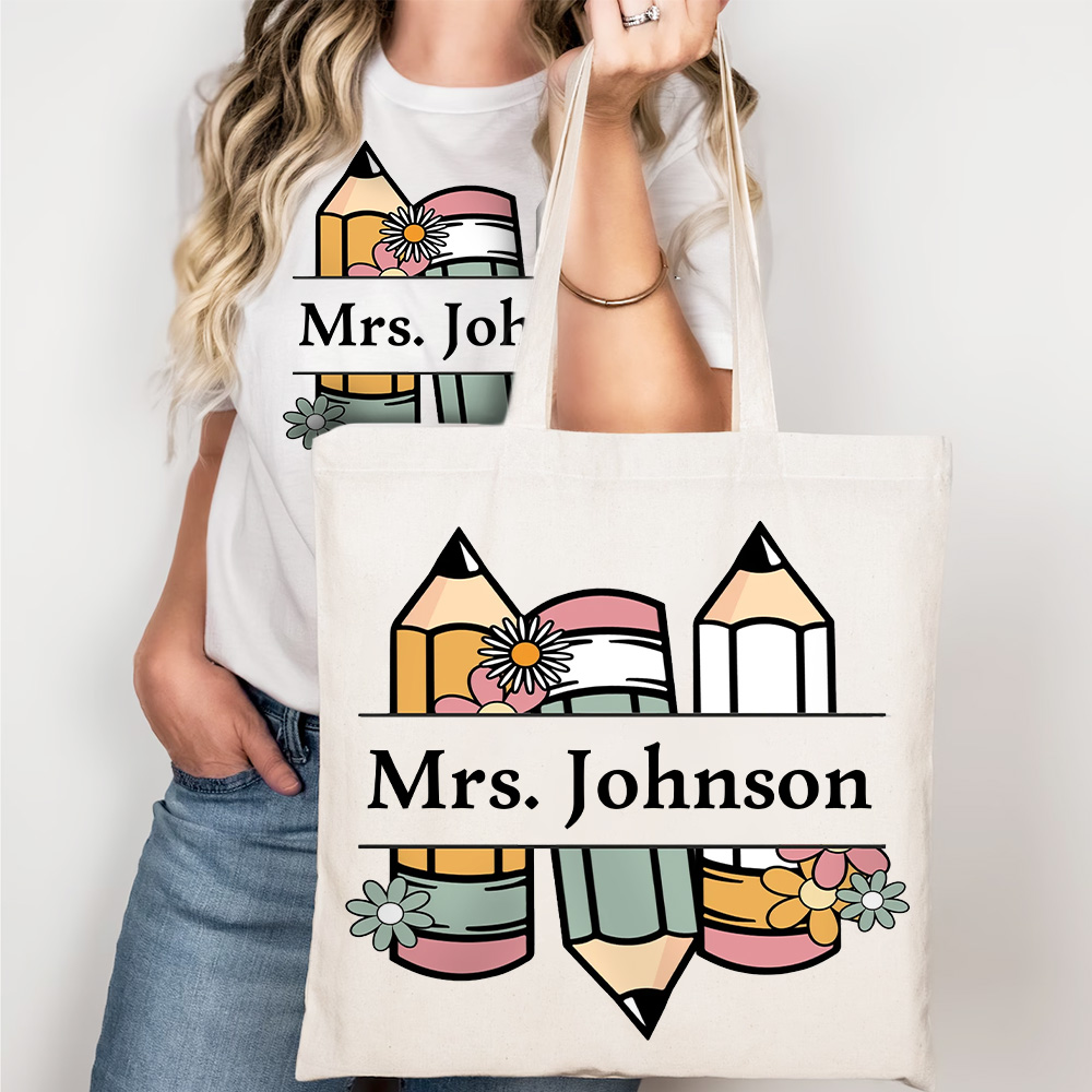 Personalized Helping Little Minds Grow Flowers Pencil Canvas Tote Bag ...