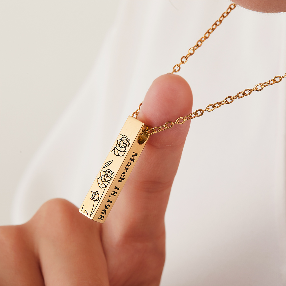 Personalized 1-4 Sides Engraved Ashes Urn Bar Necklace with Birth ...