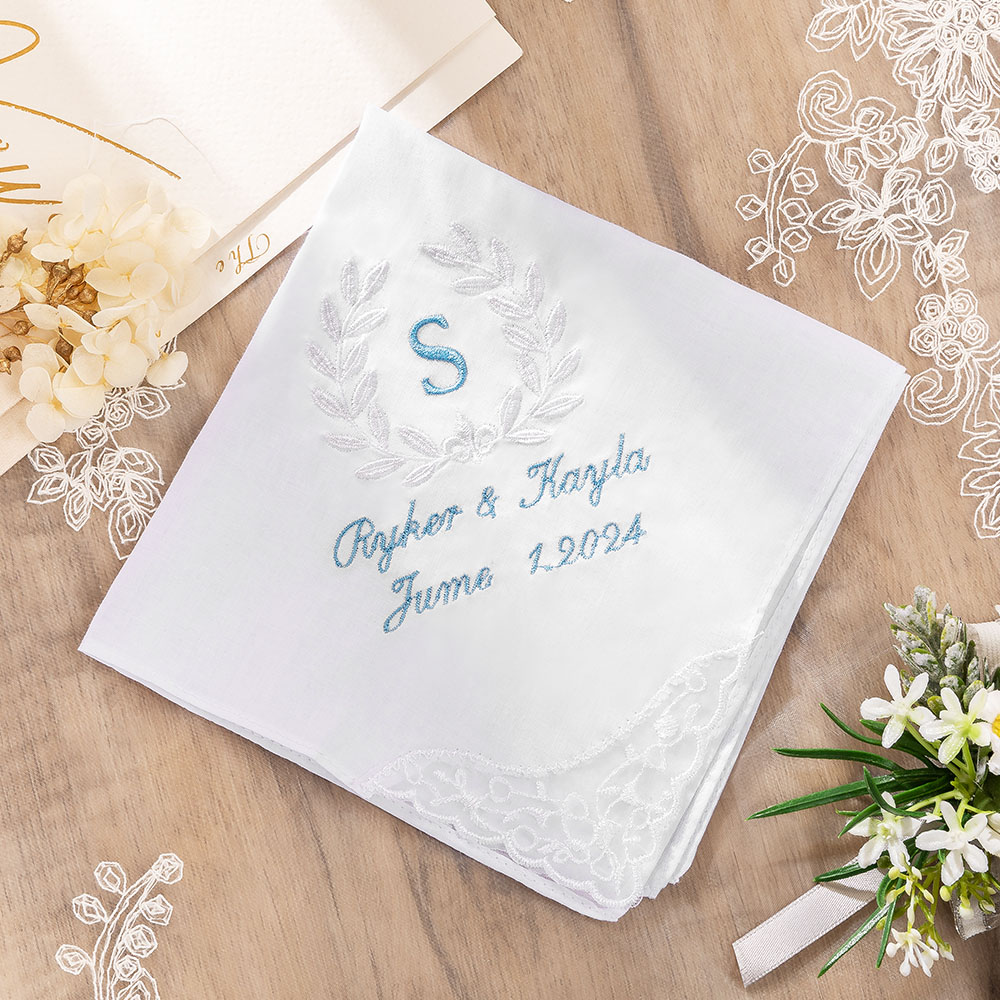 Personalized Something Blue Lace Handkerchief with Embroidered Monogram ...
