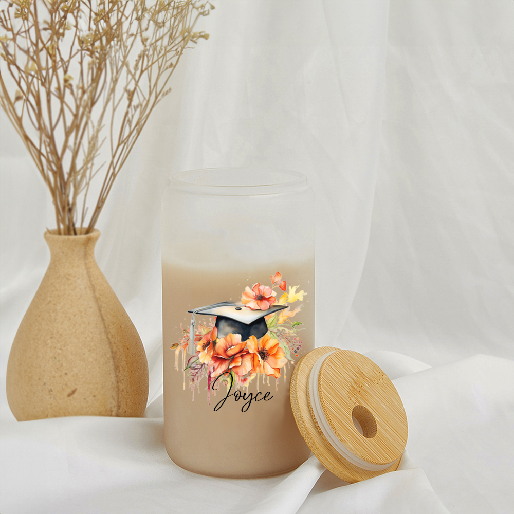Personalized Floral Graduation Cap 20oz Name Drinking Glasses with ...
