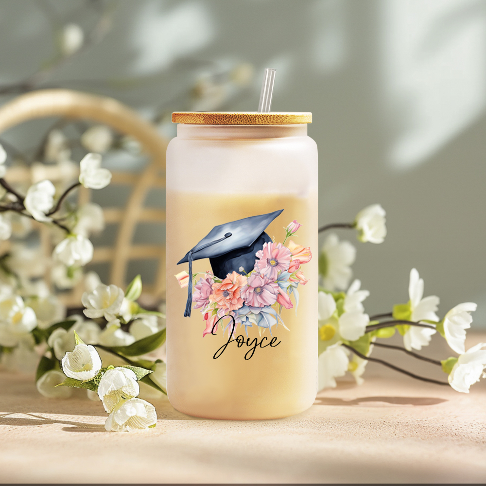 Personalized Floral Graduation Cap 20oz Name Drinking Glasses with ...