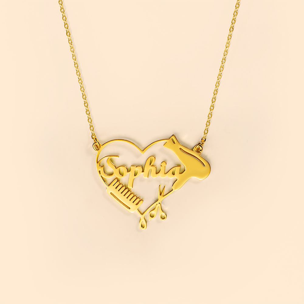 Personalized Heart Scissor Comb Hair Dryer Necklace with Name ...