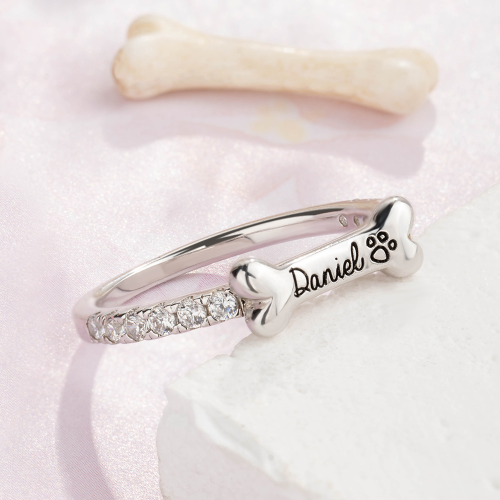 Personalized Dog Bone Paw Print Name Ring Cat Ear Ring - CALLIE