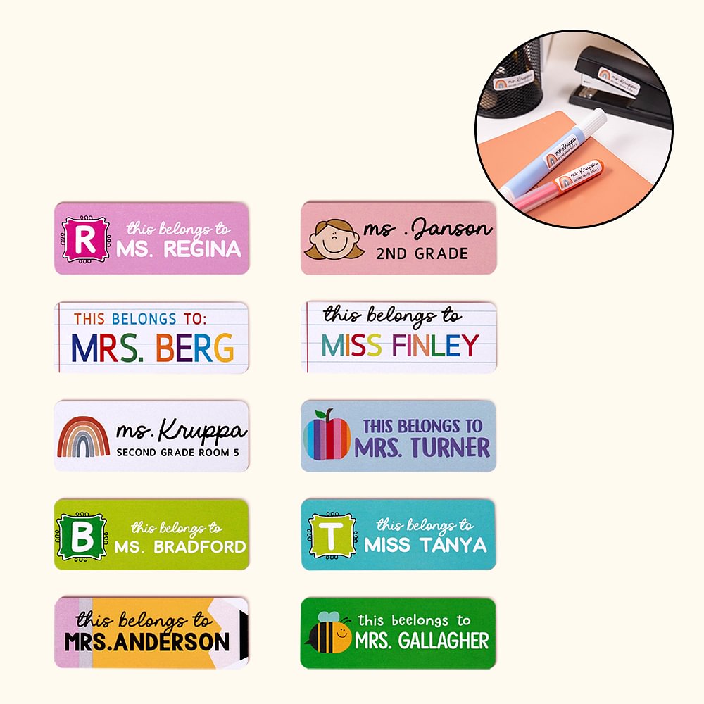 Personalized Cute Rainbow Crayon Waterproof Teacher School Library ...