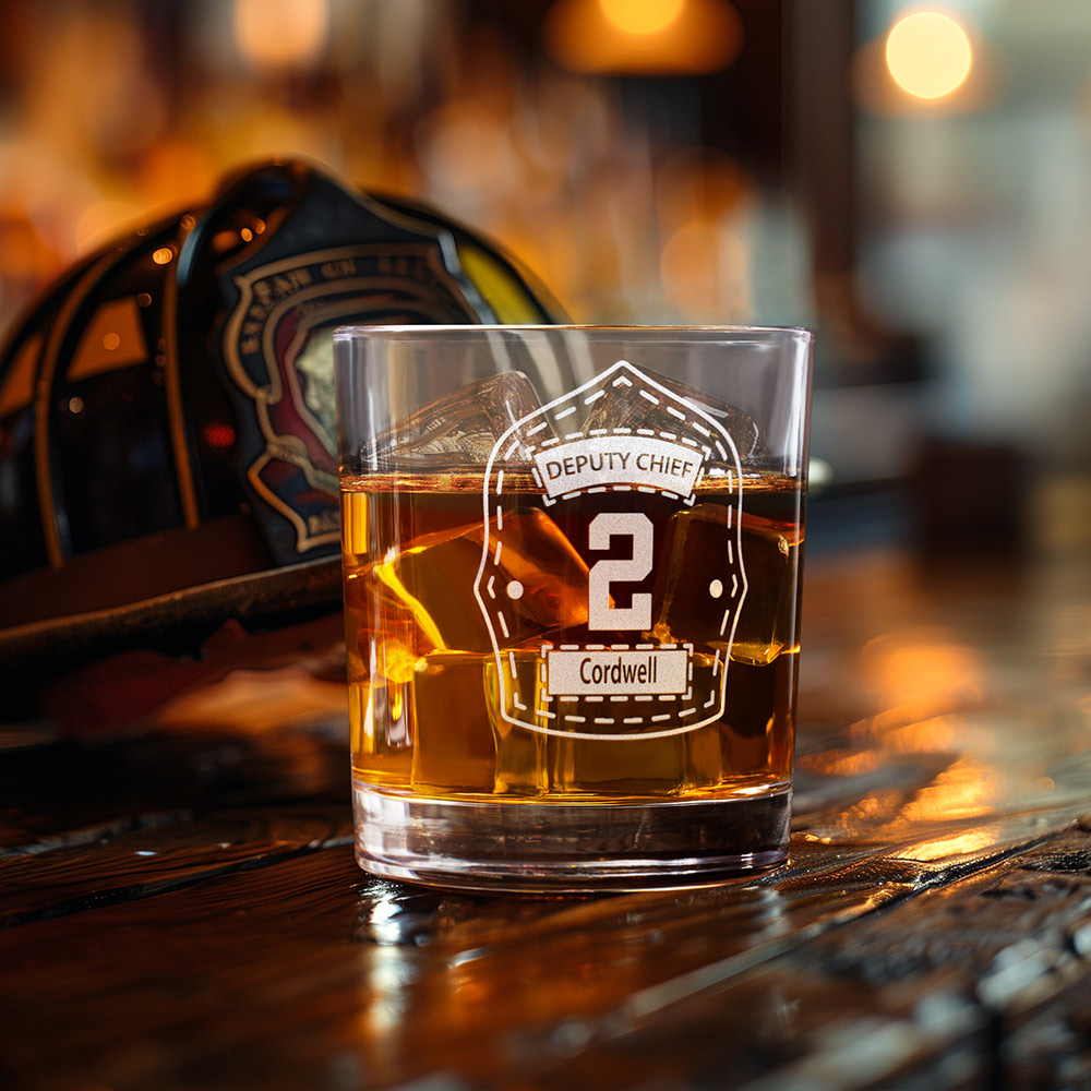 Personalized Engraved Fire Helmet Shield 10oz Whiskey Glass with Rank ...