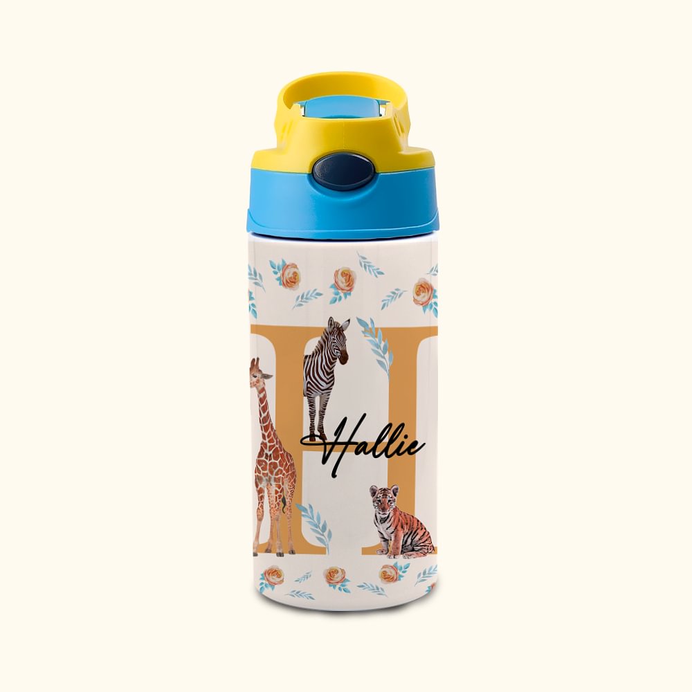 Personalized Colorful Animal Jungle 12oz Sport Water Bottle with Straw ...