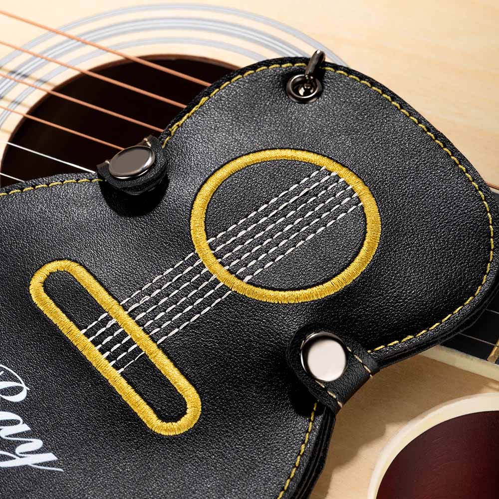 Personalized Guitar-Shaped Portable PU Leather Guitar Picks Storage ...