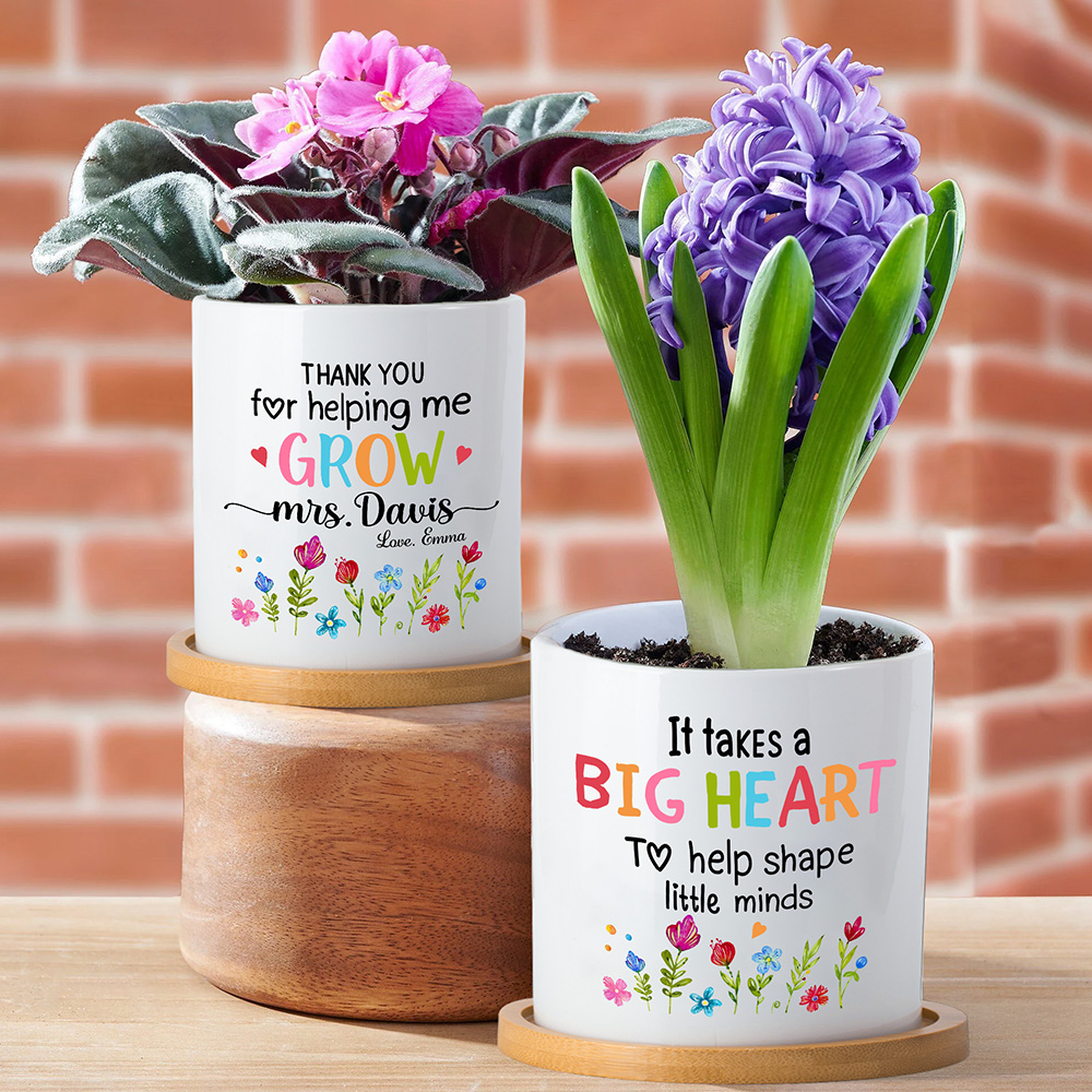 Personalized Thank You For Helping Me Grow Floral Name Ceramic Flower ...