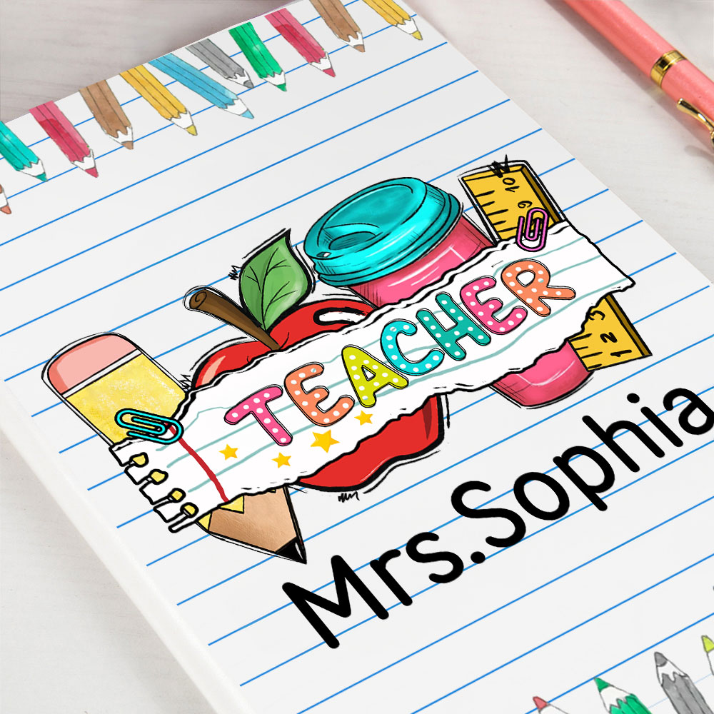 Personalized Pencil Apple Teacher A5 Lined Notebook with Name Teacher’s ...