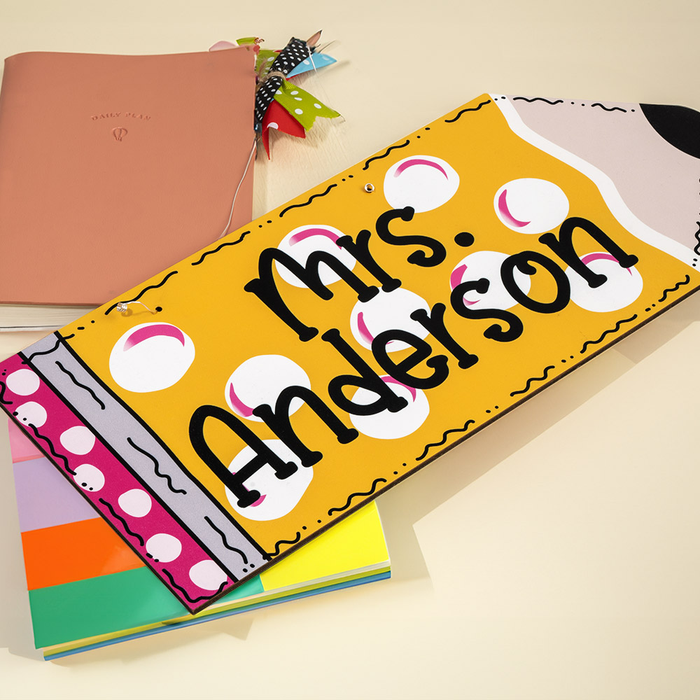 Personalized Pencil Wooden Welcome Hanging Sign with Name and Bow Tie ...