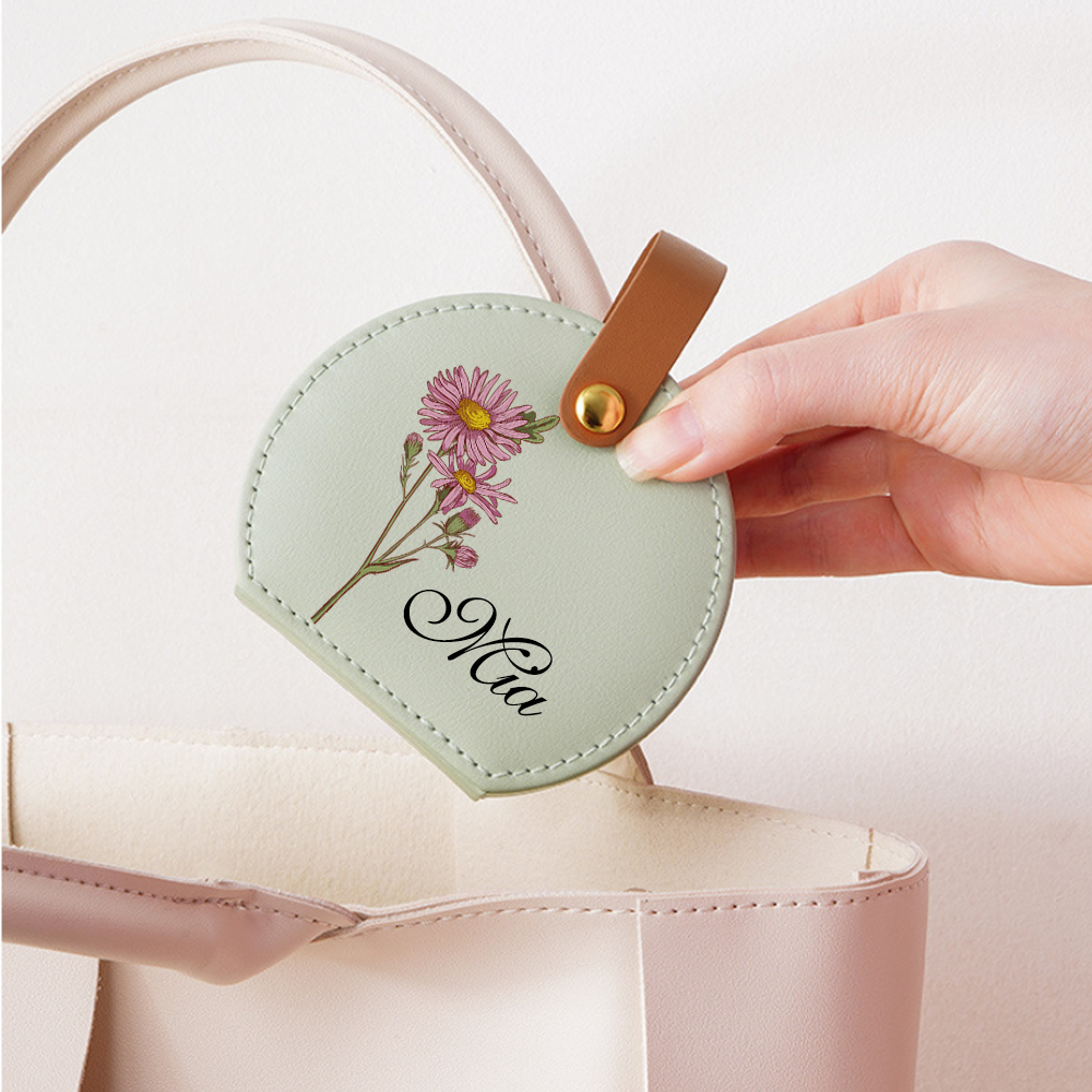 Personalized Birth Flower Hand-Held Leather Jewelry Box with Name ...