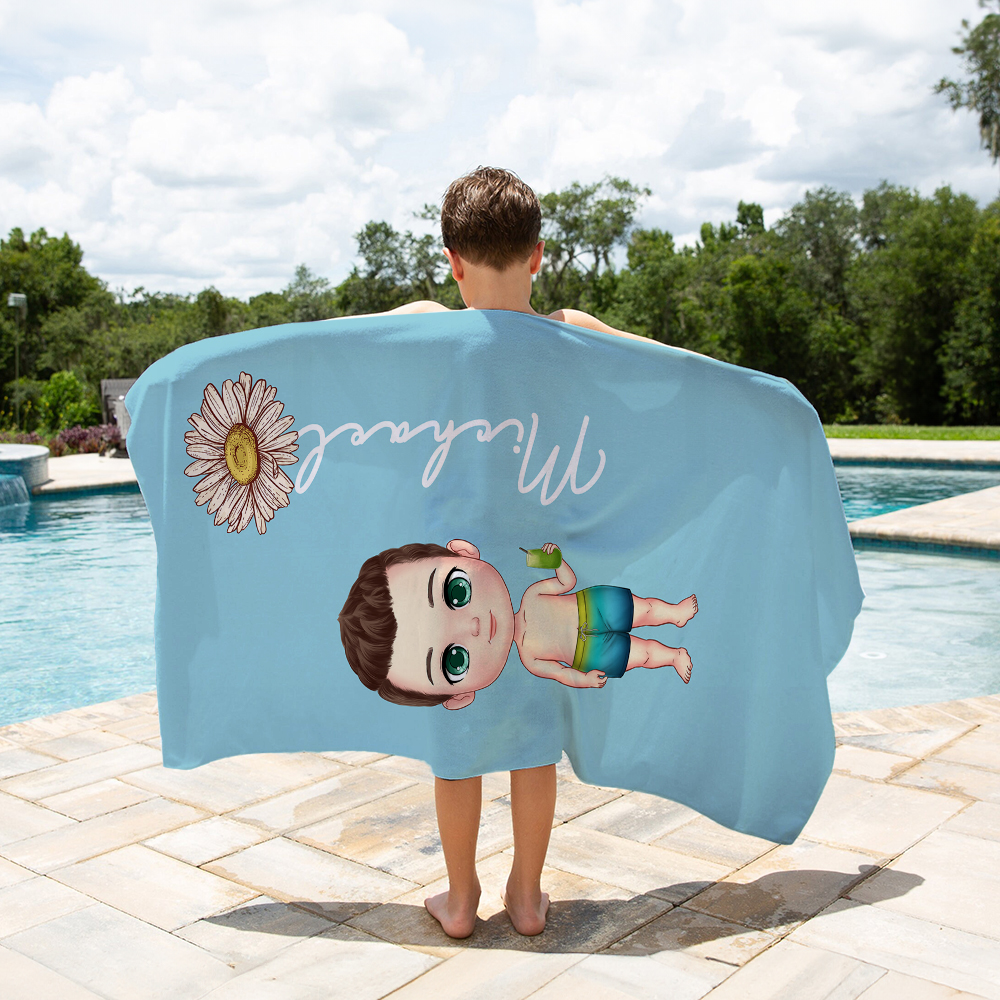 Personalized beach towel 02 with Funny Cartoon Character Birth Flower ...