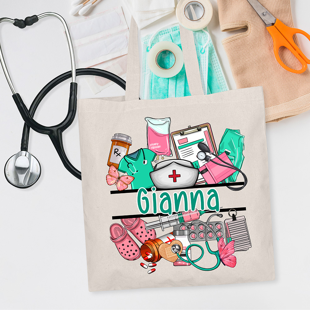Personalized Medical-Themed Design Canvas Tote Bag with Name ...
