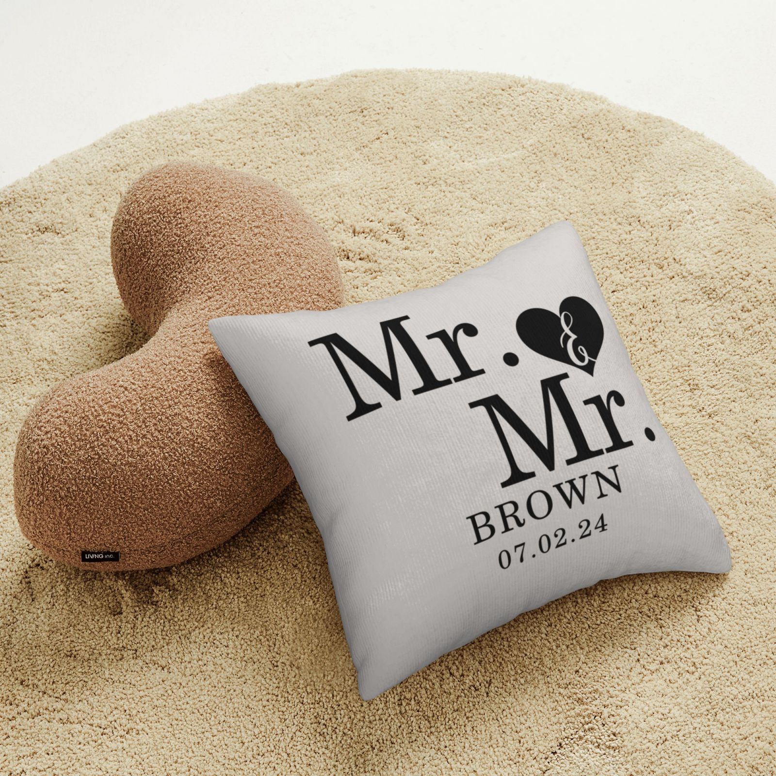 Personalized Love Heart Mr. & Mrs. Throw Pillow Cover with Name and ...
