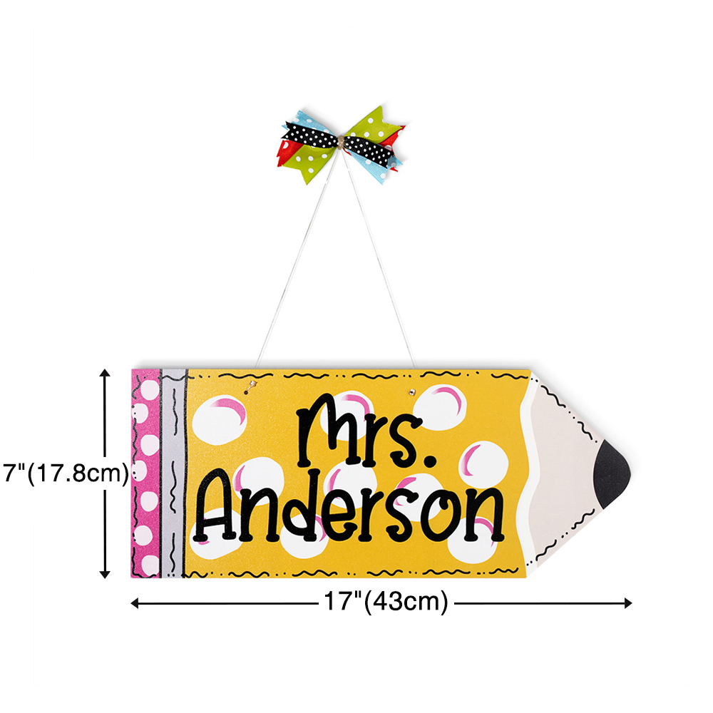 Personalized Pencil Wooden Welcome Hanging Sign with Name and Bow Tie ...