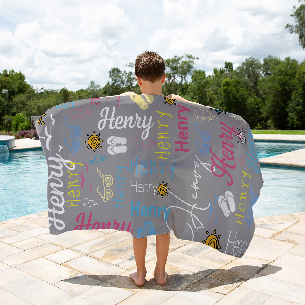 Personalized Colorful Sunglass Soft Name Quick Dry Beach Towel Vacation ...