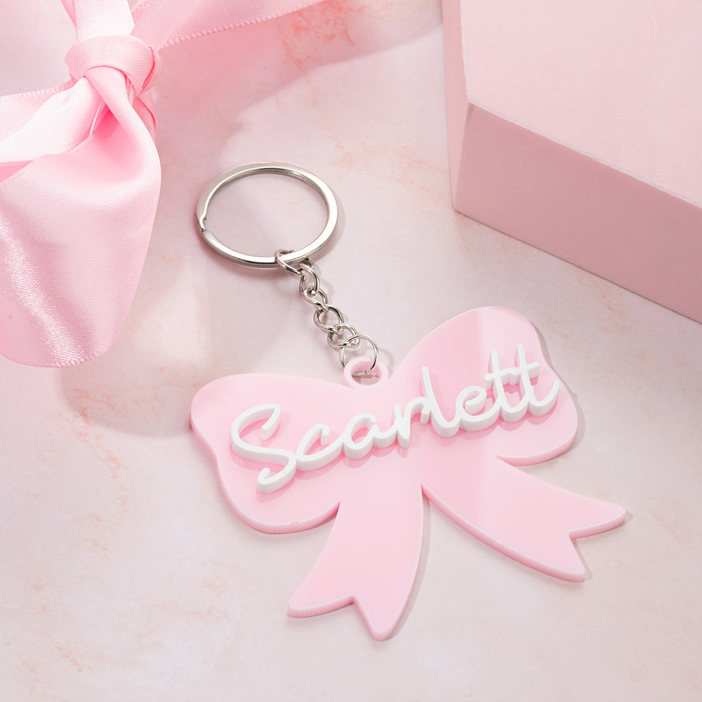 Personalized Multicolor Coquette Bow Acrylic Keychain with Name ...
