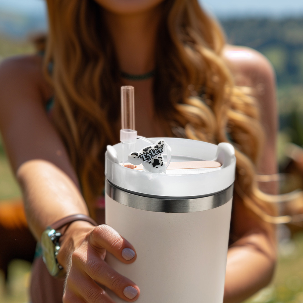 Personalized Cute Multicolor Cow Print Head Reusable Silicone Straw ...