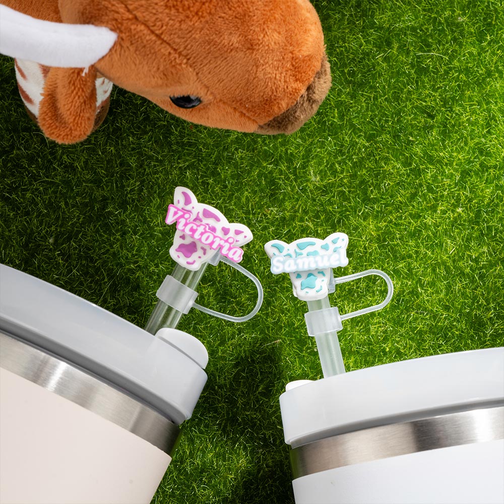 Personalized Cute Multicolor Cow Print Head Reusable Silicone Straw ...