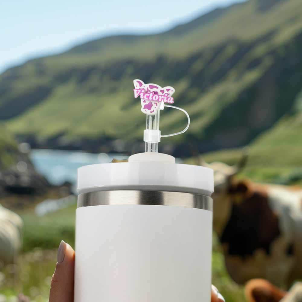 Personalized Cute Multicolor Cow Print Head Reusable Silicone Straw ...