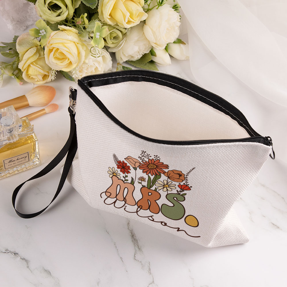 Personalized Retro Wildflowers MRS. Makeup Bag Bridal Shower Back to ...