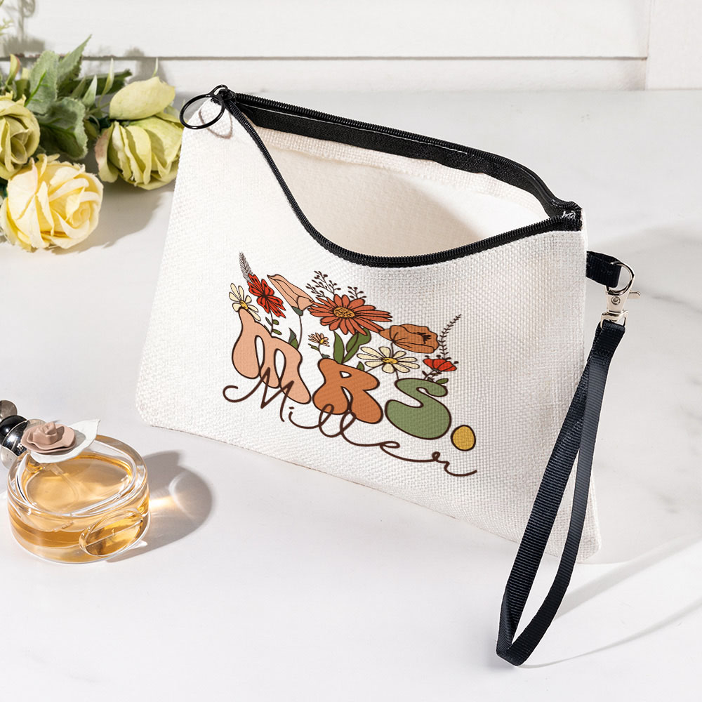 Personalized Retro Wildflowers MRS. Makeup Bag Bridal Shower Back to ...