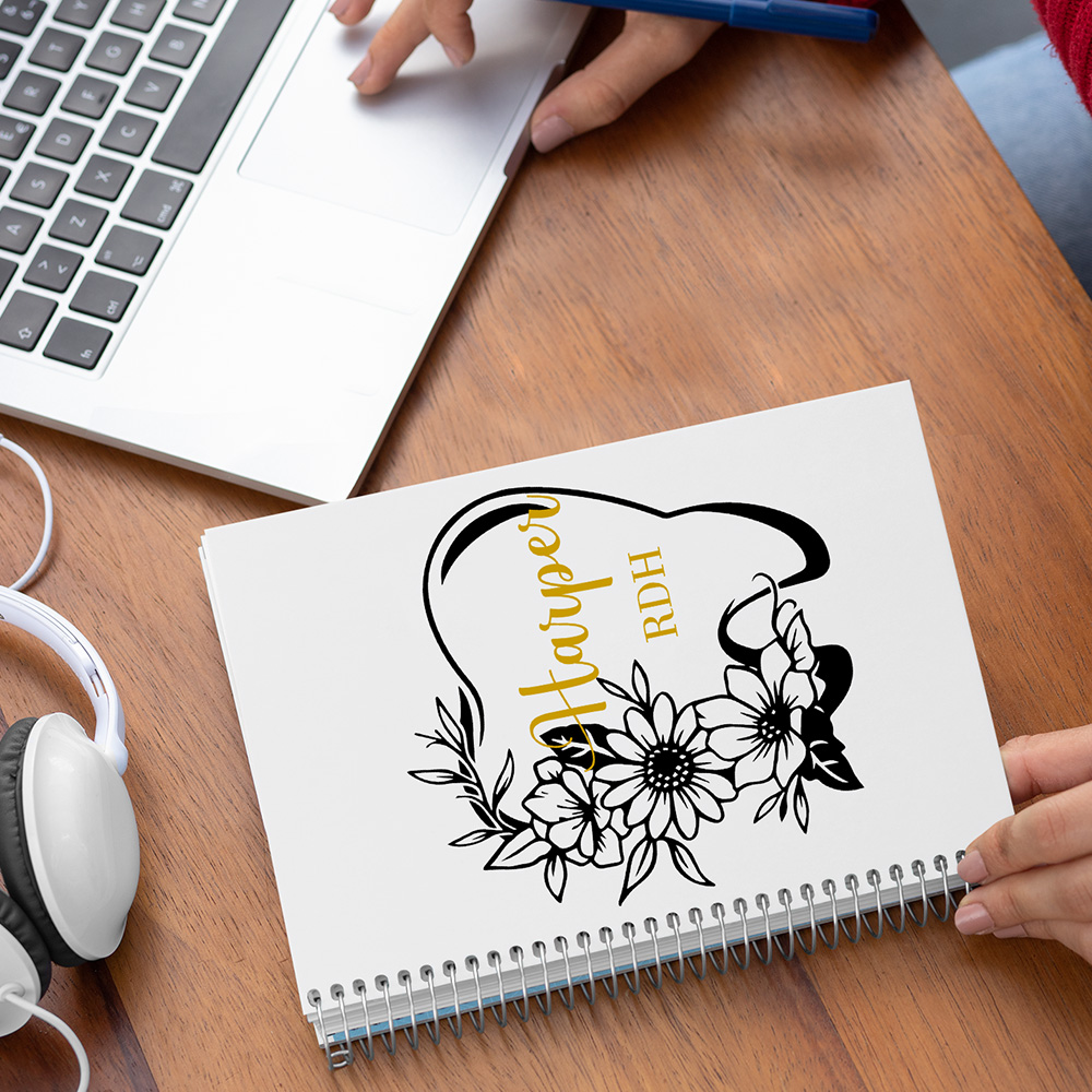 Personalized Floral Tooth Dental Tools A5 Spiral Notebook with Title ...