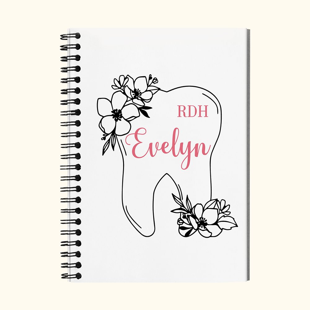 Personalized Floral Tooth Dental Tools A5 Spiral Notebook with Title ...