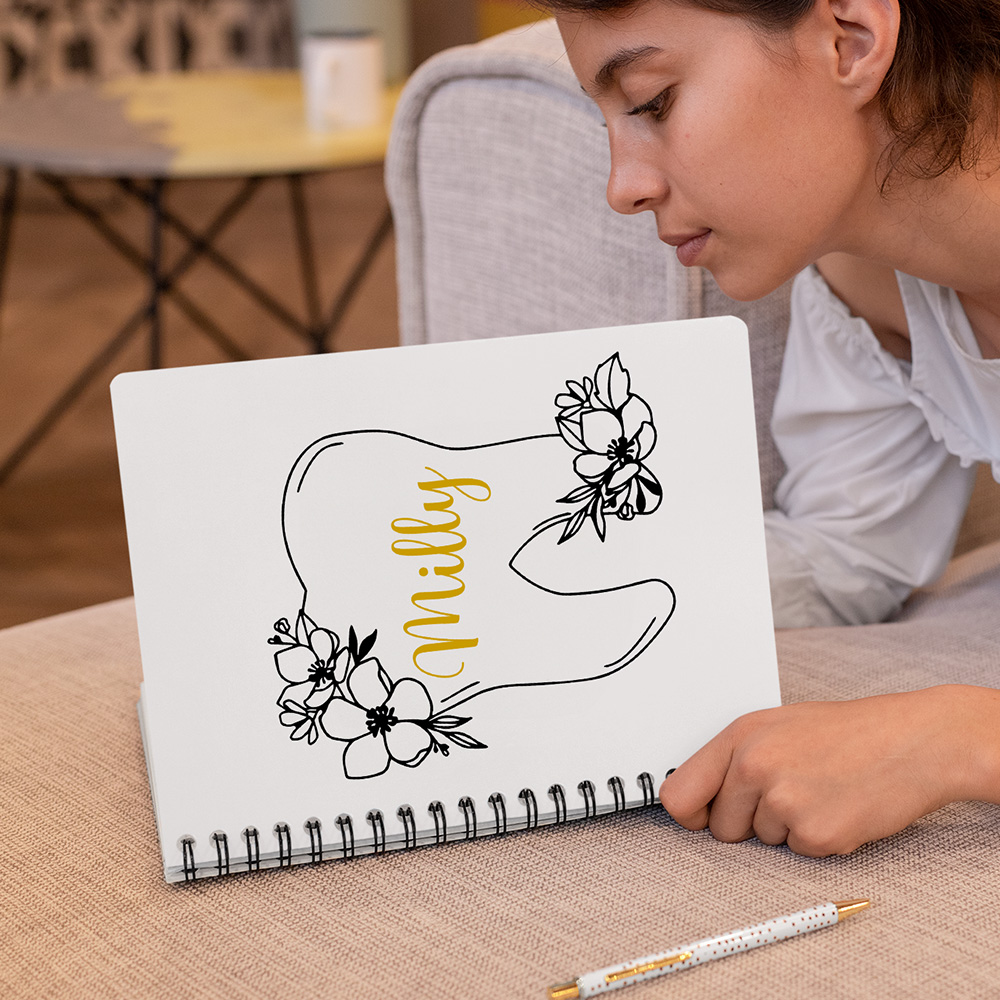 Personalized Floral Tooth Dental Tools A5 Spiral Notebook with Title ...