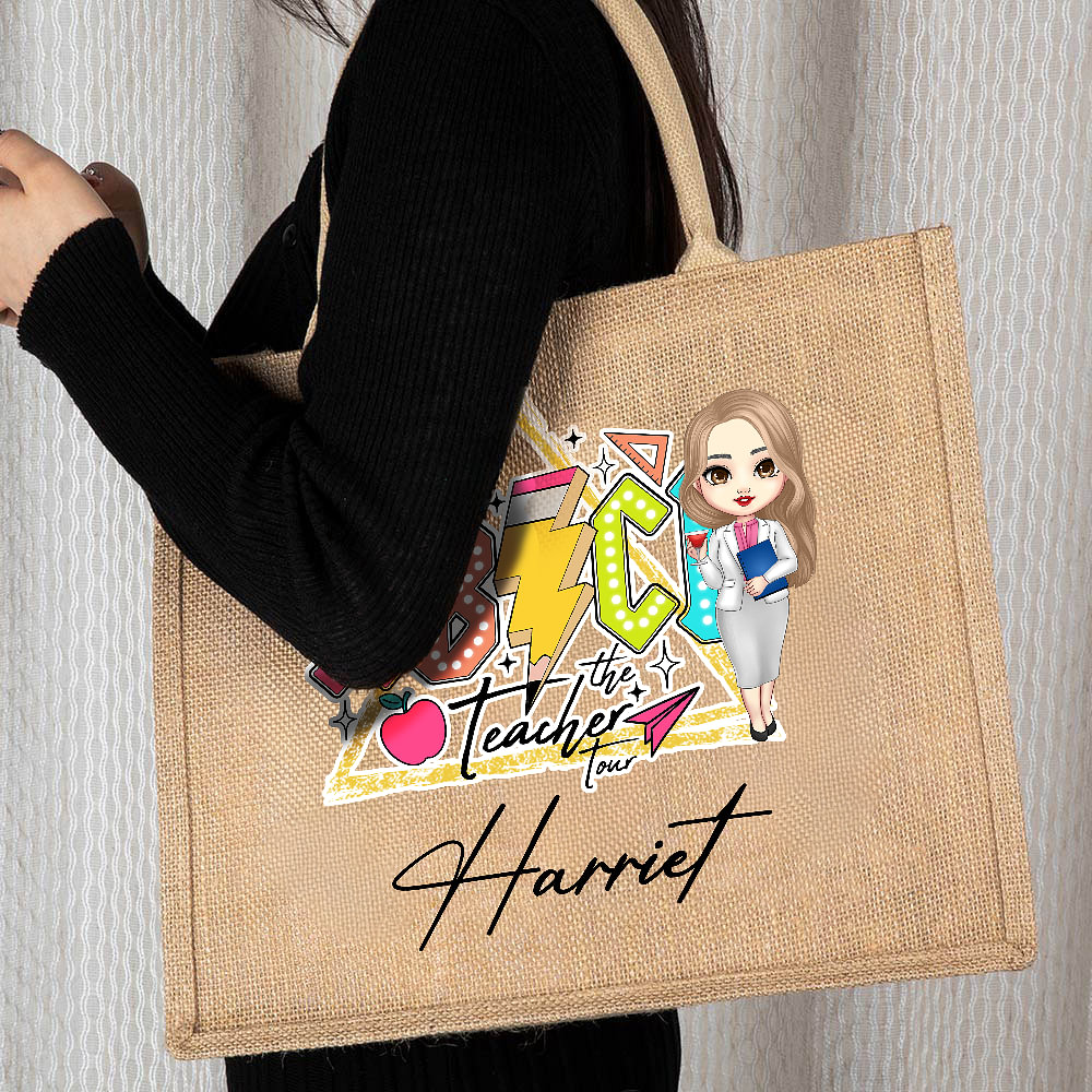 Personalized Pencil ABC Teach Tour Jute Tote Bag with Name Back to ...