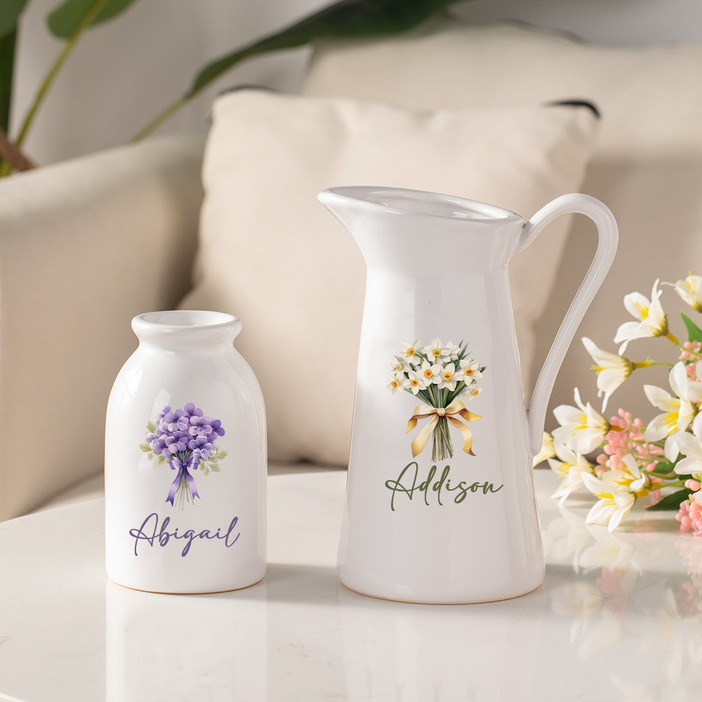 Personalized Birth Flower Bouquet Ceramic Vase with Name Home ...