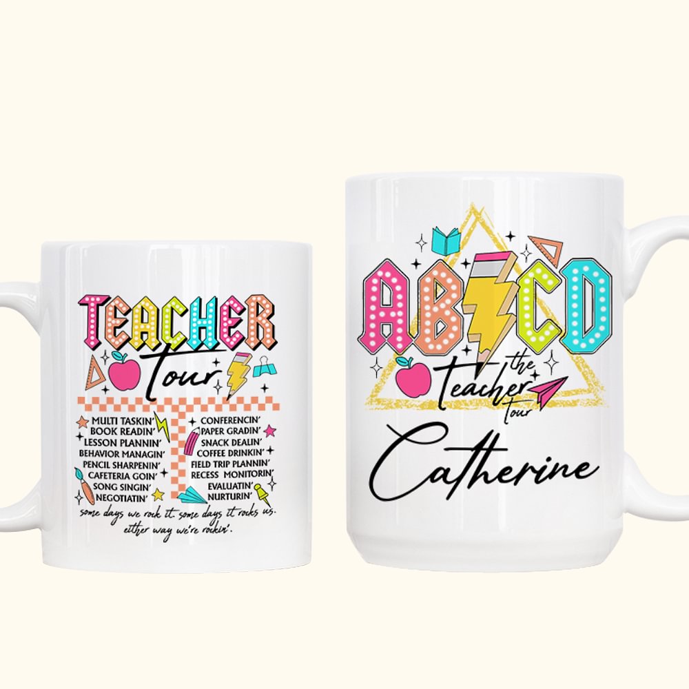 Personalised ABCD Teacher Tour Retro Neon Letter 11oz 15oz Ceramic Mug ...
