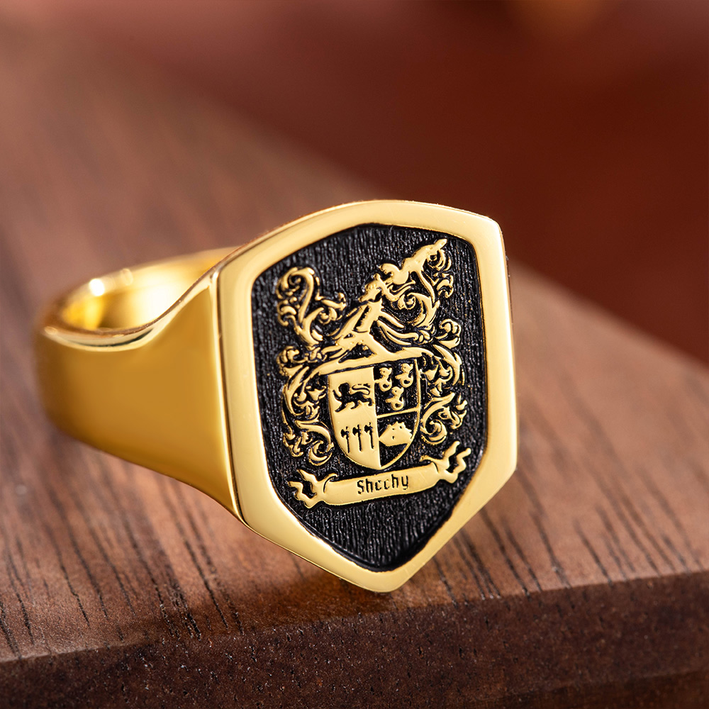 Personalized Classical Coat of Arms Family Crest Shield Signet Ring ...