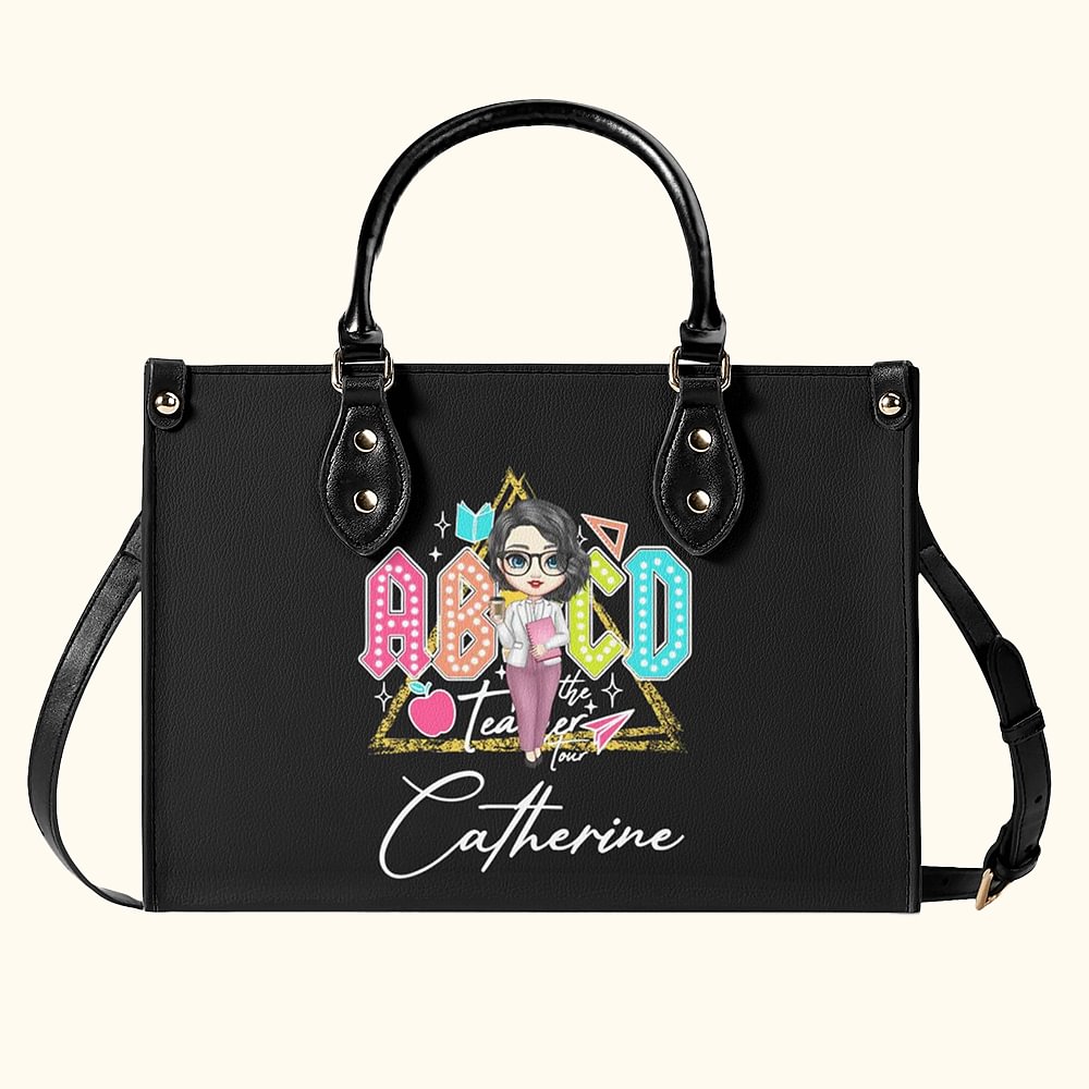 Personalized Pebbled Leather Crossbody Tote Bag with Retro ABCD Teacher ...