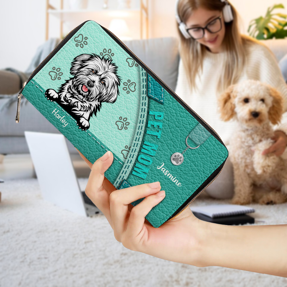 Personalized Pet Portrait Paw Print 1-3 Pet Breed Women Leather Zipper ...