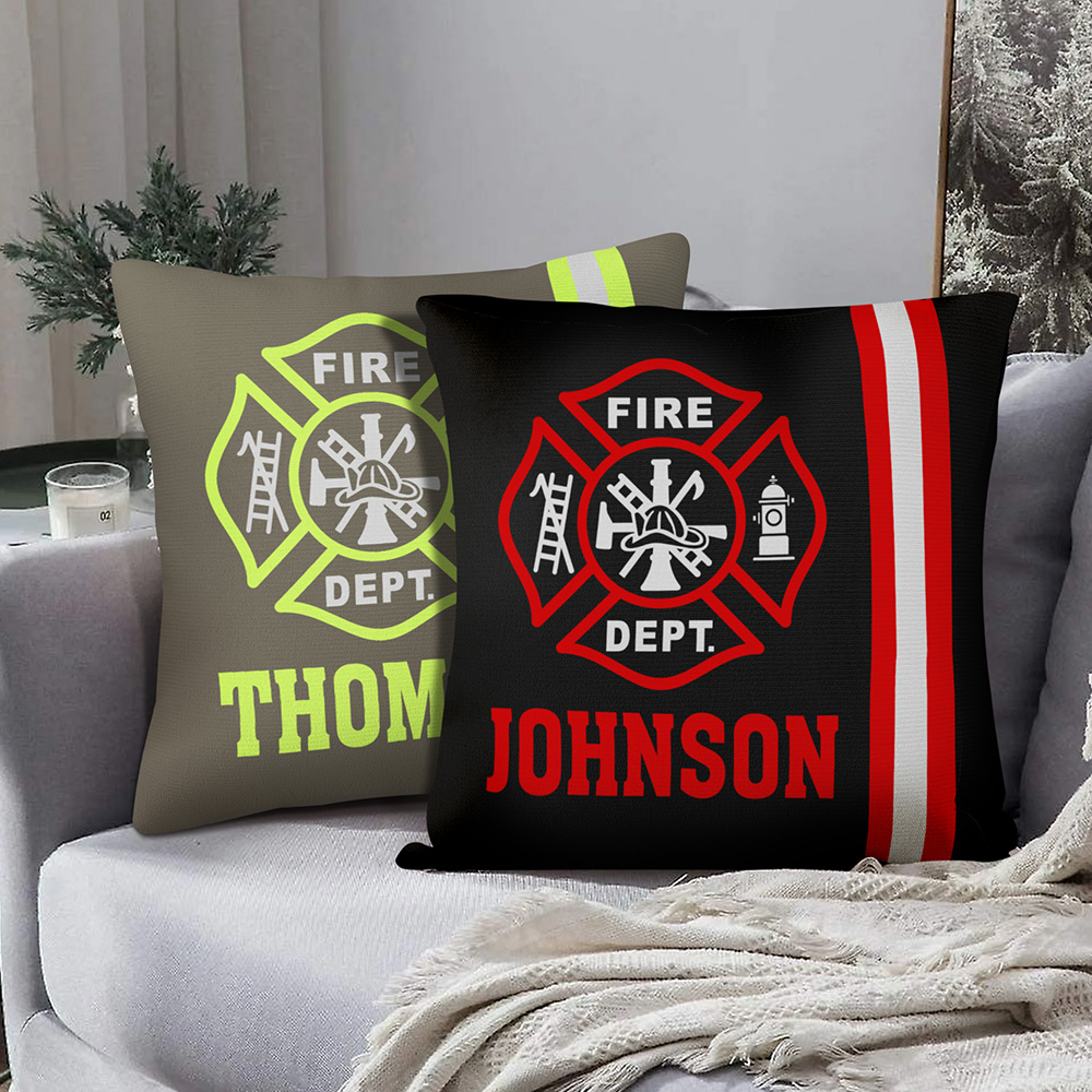 Personalized Fire Dept Design Firefighter Throw Pillow Cover with Name ...