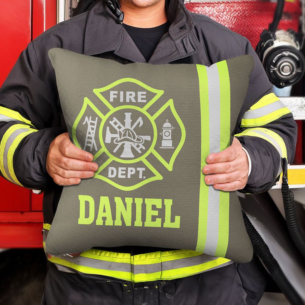 Personalized Fire Dept Design Firefighter Throw Pillow Cover with Name ...